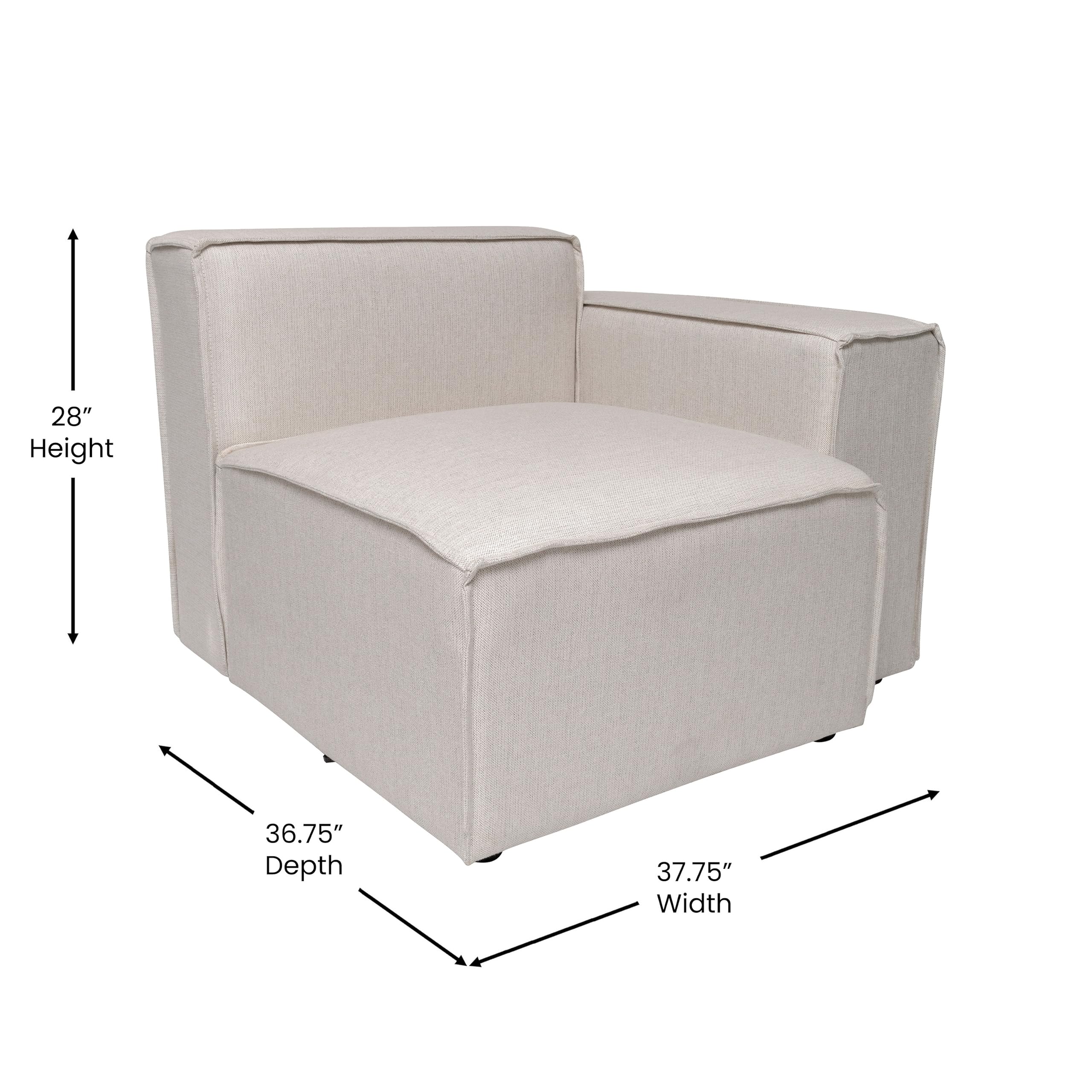 BizChair Fabric Right Chair Module for Sectional Sofa, Customizable Modular Couch Right Seat with Arm Rest, Cream