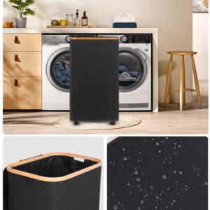 efluky Laundry Basket with Wheels, Rolling Laundry Basket with Lid and Removable Bag, Dirty Clothes Basket with Wheels for Laundry Room, Bedroom & Bathroom, 100L (26.4 Gallon) Black