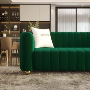 ANTTYBALE 83'' Velvet Sofa for Living Room Modern Comfy Couch 3-Seater Apartment Sofa with 2 Pillows & Golden Metal Legs (Green)