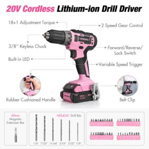 WORKPRO Pink Drill Set with UPGRADED Tool Bag, 157PCS Tool Kit For Home with 20V Cordless Drill Driver, Household Pink Tool Set including Screwdriver, Hammer, Tool Kit for Women and Men-Pink Ribbon