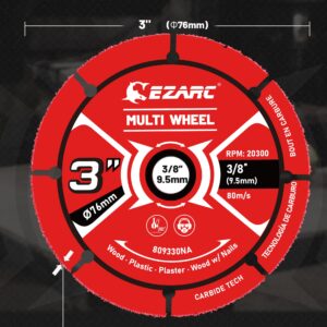 EZARC 3 Inch Cut Off Wheels, Carbide Cutting Disc, Angle Grinder Cutting Wheel for Wood, Wood with Nails, Laminate, Plastic, Plaster, 2 Pack