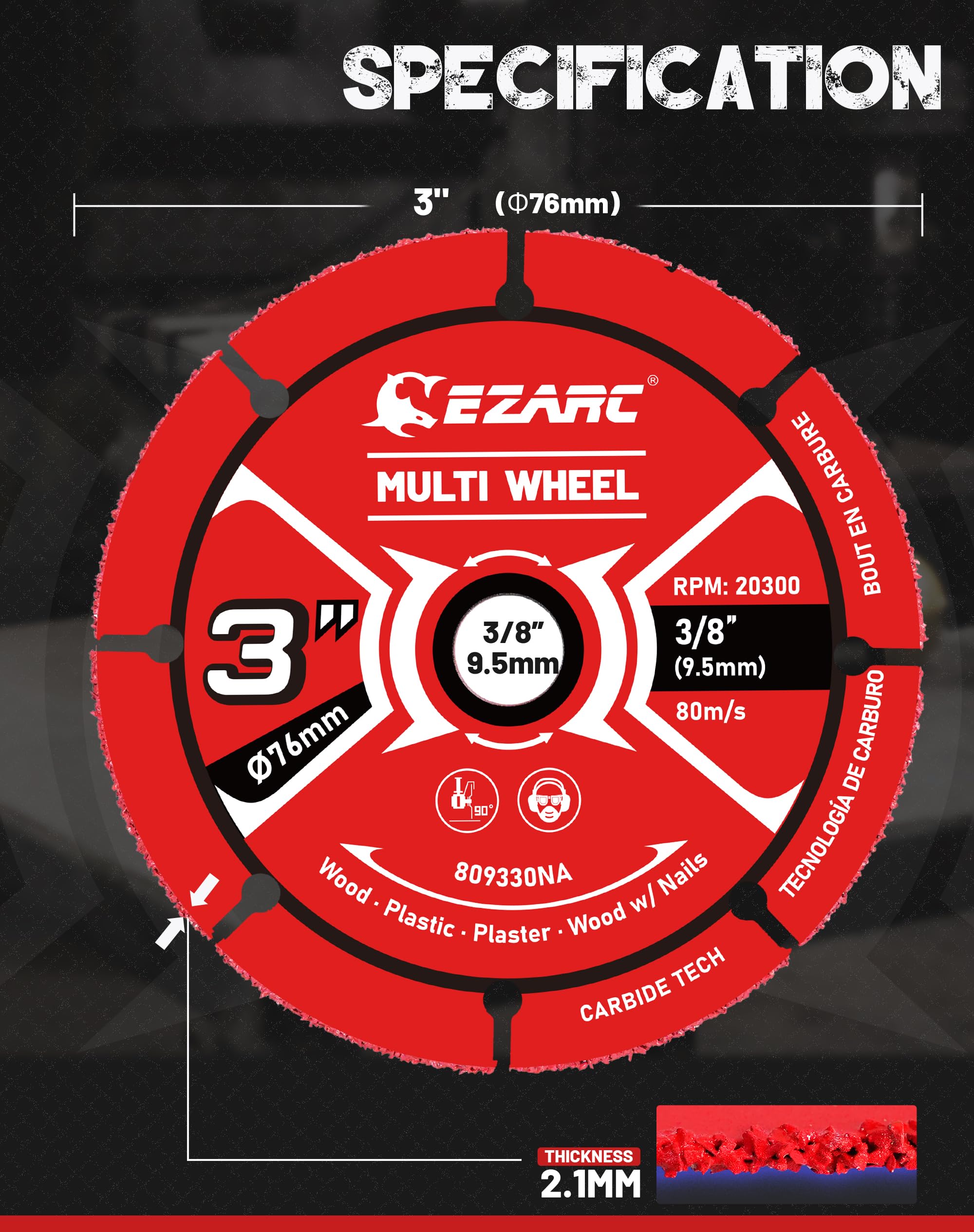 EZARC 3 Inch Cut Off Wheels, Carbide Cutting Disc, Angle Grinder Cutting Wheel for Wood, Wood with Nails, Laminate, Plastic, Plaster, 2 Pack