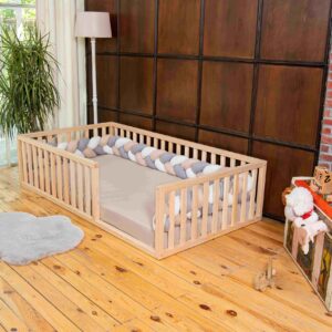 Montessori Floor Bed Small Size 52x27,5" / Height 18.90'' | Pine Tree Toddler Bed Frame, Wood Bed Frame | Gift For Kids Room Decor