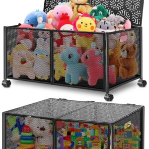 punemi Toy Box Storage, 2 Pack Metal Toy Organizers And Storage With Wheels, Large Toy Chest Box, Collapsible Toy Bin For Kids Playroom, Living Room, Nursery, Bedroom, Black