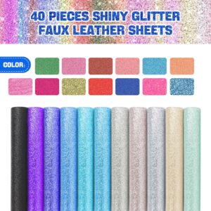 40 Pieces 8 x 11.8 Inches Shiny Glitter Faux Leather Sheets Glitter Fabric Faux PU Leather Sheets for Crafts,Making Bows, Earrings,DIY Crafts Decoration Supplies (20x30cm)