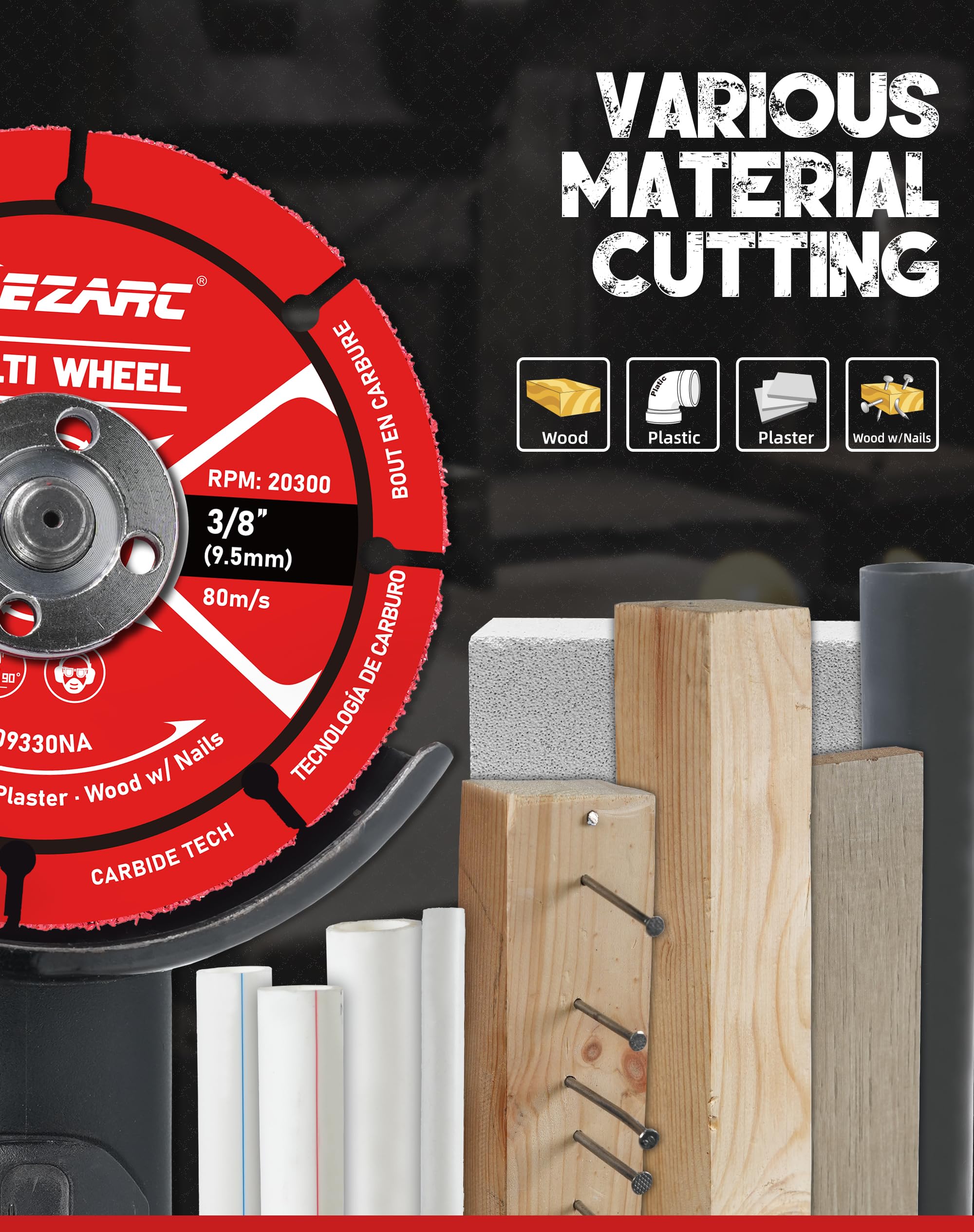 EZARC 3 Inch Cut Off Wheels, Carbide Cutting Disc, Angle Grinder Cutting Wheel for Wood, Wood with Nails, Laminate, Plastic, Plaster, 2 Pack