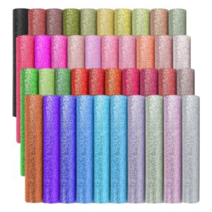 40 pieces 8 x 11.8 inches shiny glitter faux leather sheets glitter fabric faux pu leather sheets for crafts,making bows, earrings,diy crafts decoration supplies (20x30cm)