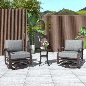 Delnavik 3PCS Aluminum Rocking Chair Swivel Chairs, Patio Furniture Rocking Bistro Sets Modern Outdoor Conversation Set with Coffee Table for Porch Deck Garden Backyard, Grey