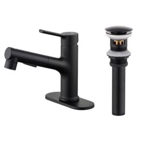 laz home bathroom sink faucet with pull out sprayer,brass single handle black bathroom basin faucet with bathroom sink drain detachable strainer basket