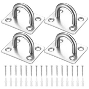 zxglxinyao square pad eye plate, 4 pcs heavy duty pad eye plate u hooks, staple ring hook, ceiling hooks wall mount for hanging yoga swing hammocks suspension hooks hanger, with screws, anchors