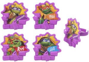 decopac teenage mutant ninja turtles turtle power rings, cupcake decorations for birthday party, cakes, and celebrations - 24 pack