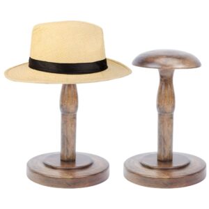 gomakerer 1 pcs table hat stand, wooden hat stand holder vintage brown hat rack wig display rack helmet organizer storage for home