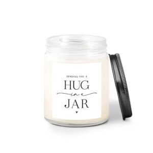 ThreeKin Warm Hug in a Jar Scented Candles for Home, Relaxing Aromatherapy Gifts for Women with Lavender Essential Oils, Natural Soy Wax Blend, Long 65-Hour Burn, Friendship Gifts, 9 Oz