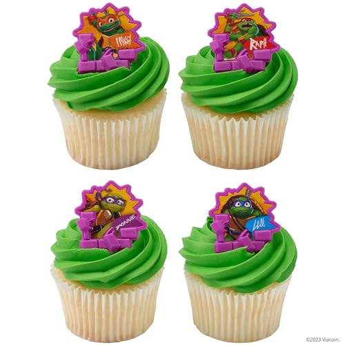 DecoPac Teenage Mutant Ninja Turtles Turtle Power Rings, Cupcake Decorations For Birthday Party, Cakes, And Celebrations - 24 Pack