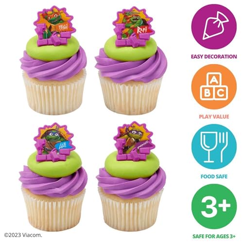 DecoPac Teenage Mutant Ninja Turtles Turtle Power Rings, Cupcake Decorations For Birthday Party, Cakes, And Celebrations - 24 Pack