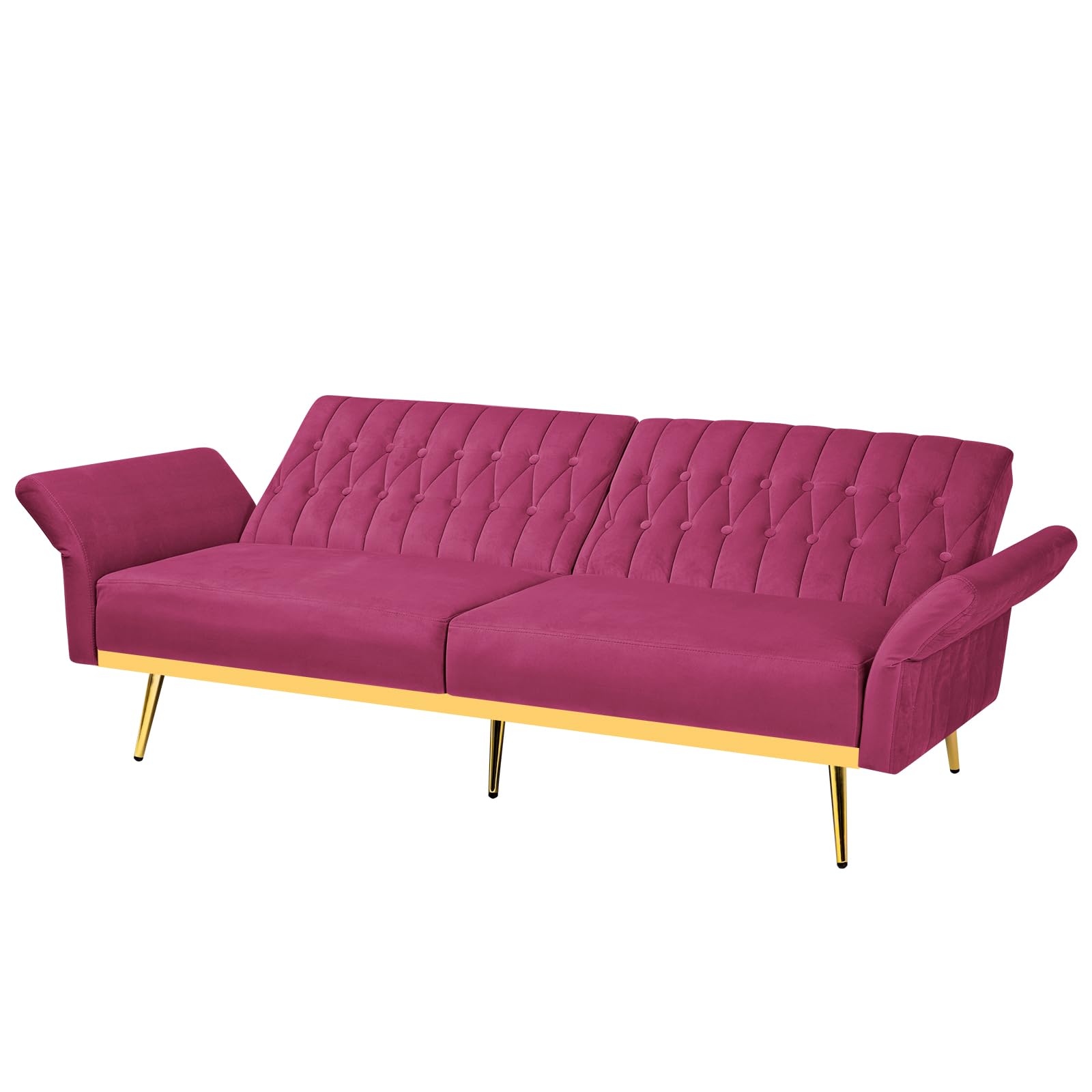 Lesofair 70" Velvet Futon with Adjustable Backrest and Armrests, Sofa Bed with with Extra Pillows for Waiting Room, Living Room and Office, Fuchsia