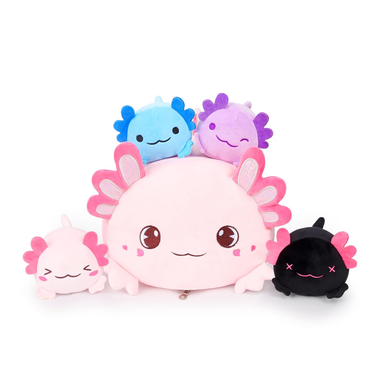 Alayger Plush Axolotl Pillow Mommy Stuffed Animal with 4 Babies Axolotls Plushies, Super Soft Kawaii Hugging Pillow Toy Gifts for Kids Bedding