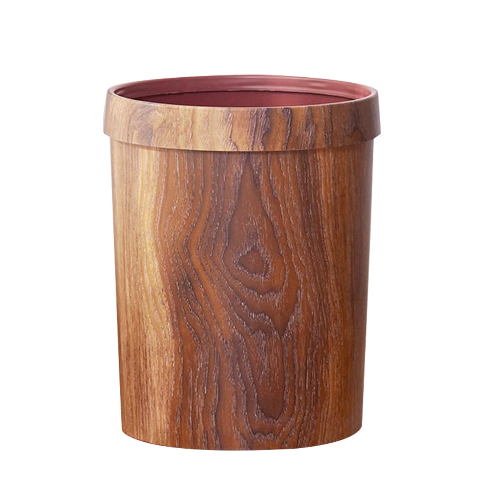 TAMOSH Retro Wood Grain Trash Can Household Living Room Kitchen Trash Can