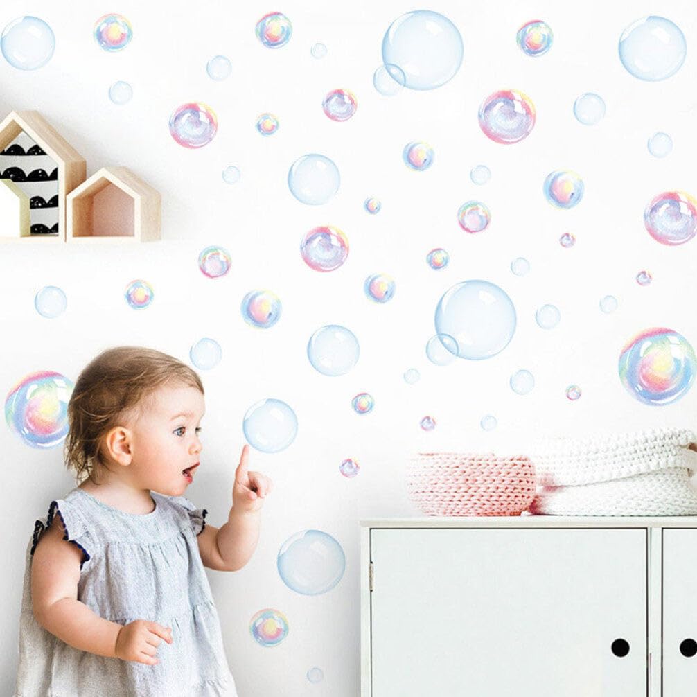 Uonlytech Bubble Wall Decal Stickers, Under The Sea Birthday Party Decor Colour Bubble Ocean Background Water Bath Decor for Mermaid Baby Shower