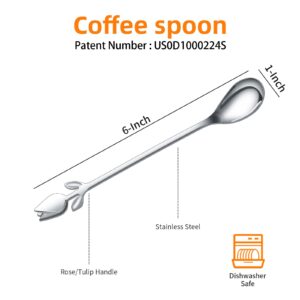 SGVRPVZ Silver Small Coffee Spoon Holder Set,Swan Base With 12 Pcs Demitasse Espresso Spoons Set,6" Mini Tulip/Rose Dessert Spoon,Stainless Steel Tea Spoons