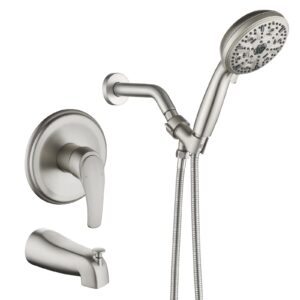 vikasi tub shower faucet set with 10 spray handheld shower brushed nickel shower system with tub spout single handle 4.7 inch shower handheld shower fixtures tub and shower trim kit