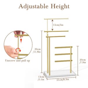 susswiff Jewelry Holder Organizer Stand - Adjustable Tall 17.5" (Max), Sturdy Jewelry Hanger for Necklaces, Earrings, Bracelets, Rings, Jewlery Display and Storage, Gold and White, Metal