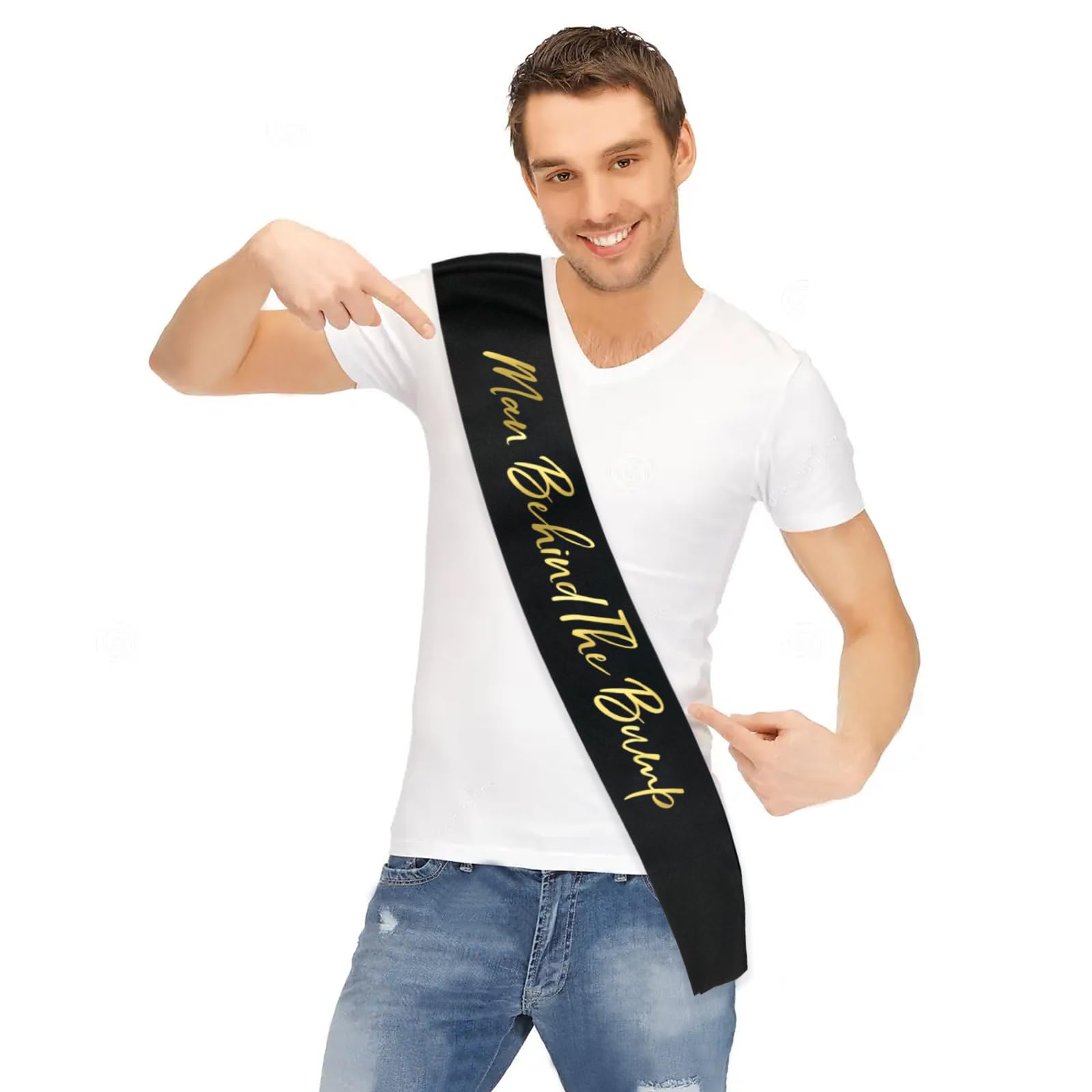 "Man Behind The Bump" Baby Shower Sash for Daddy to Be，Black Gold Lettering Sash Baby Shower Party Decorations Supplies New Father Gender Reveal Gifts