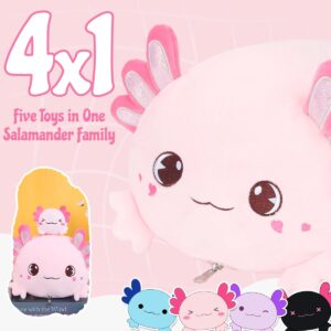 Alayger Plush Axolotl Pillow Mommy Stuffed Animal with 4 Babies Axolotls Plushies, Super Soft Kawaii Hugging Pillow Toy Gifts for Kids Bedding