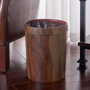 TAMOSH Retro Wood Grain Trash Can Household Living Room Kitchen Trash Can