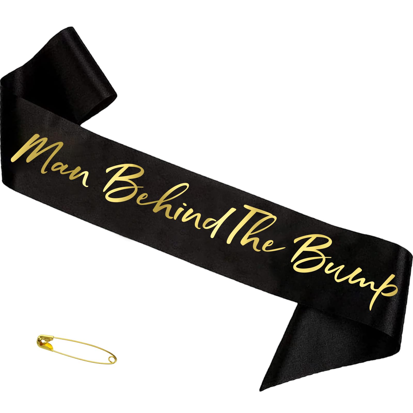 "Man Behind The Bump" Baby Shower Sash for Daddy to Be，Black Gold Lettering Sash Baby Shower Party Decorations Supplies New Father Gender Reveal Gifts