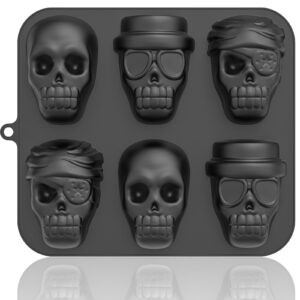 hknmtt halloween silicone molds for baking extra large, 6 cavities 3d skull cake pizza pan molds, nonstick halloween skeleton mold for ice cupcake