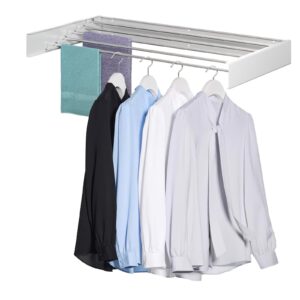 kenvc wall mounted drying rack, 31.5 "wide, 13.2 linear ft, 5 aluminum rods, 40 lb capacity, space saver laundry drying rack collapsible (silvery pole 31.5" medium)