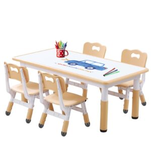 happymaty toddler table and chair set, kids table and chair set, non-slip table legs&organizer, height adjustable, graffiti desktop, suitable for kids table and chairs ages 3-12