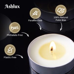 Ashlux Unscented Palm Tea Lights Candles 100 Pack Bulk, 4.5 Hours Long Burning White Tea Lights,Non-Paranffin, Smokeless, Mini Tealight Votive Candles for Wedding, Centerpiece, Party, Power Outages