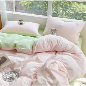 Solid Color Queen Duvet Cover Set 1 Washed Cotton All Season 1 Duvet Covers With Zipper 200x230 1 Fitted Sheet 150x200 180 X200 2 Pillowcases King 4 Piece Bedding Set Luxury ( Color : N , Size : Queen