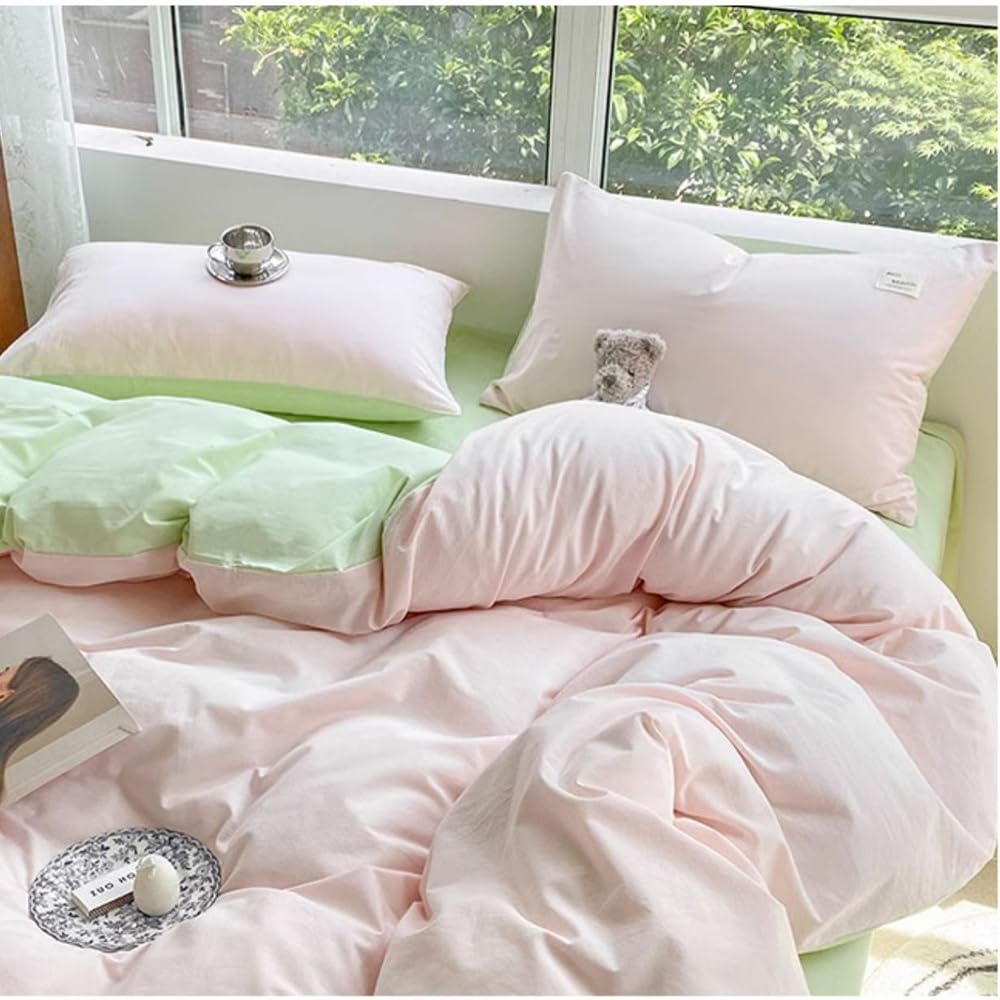 Solid Color Queen Duvet Cover Set 1 Washed Cotton All Season 1 Duvet Covers With Zipper 200x230 1 Fitted Sheet 150x200 180 X200 2 Pillowcases King 4 Piece Bedding Set Luxury ( Color : N , Size : Queen