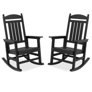 cozyman outdoor rocking chairs set of 2, all weather resistant porch rocker chairs with high back, 350lbs support, hdps composite rocking chair for backyard, patio, garden, indoor, black