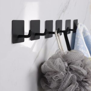 Vanloory Bath Towel Hooks - 6 Pack Strong Self Adhesive Coat/Clothes Hooks, No Drilling Sticky Hooks, Heavy Duty 304 Stainless Steel Shower Wall Hook for Bathroom Kitchen Bedroom(Matte Black)