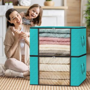 Fab totes 3 Pack Clothes Storage, Foldable Blanket Storage Bags, Storage Containers for Organizing Bedroom, Closet, Clothing, Comforter, Organization and Storage with Lids and Handle, Green