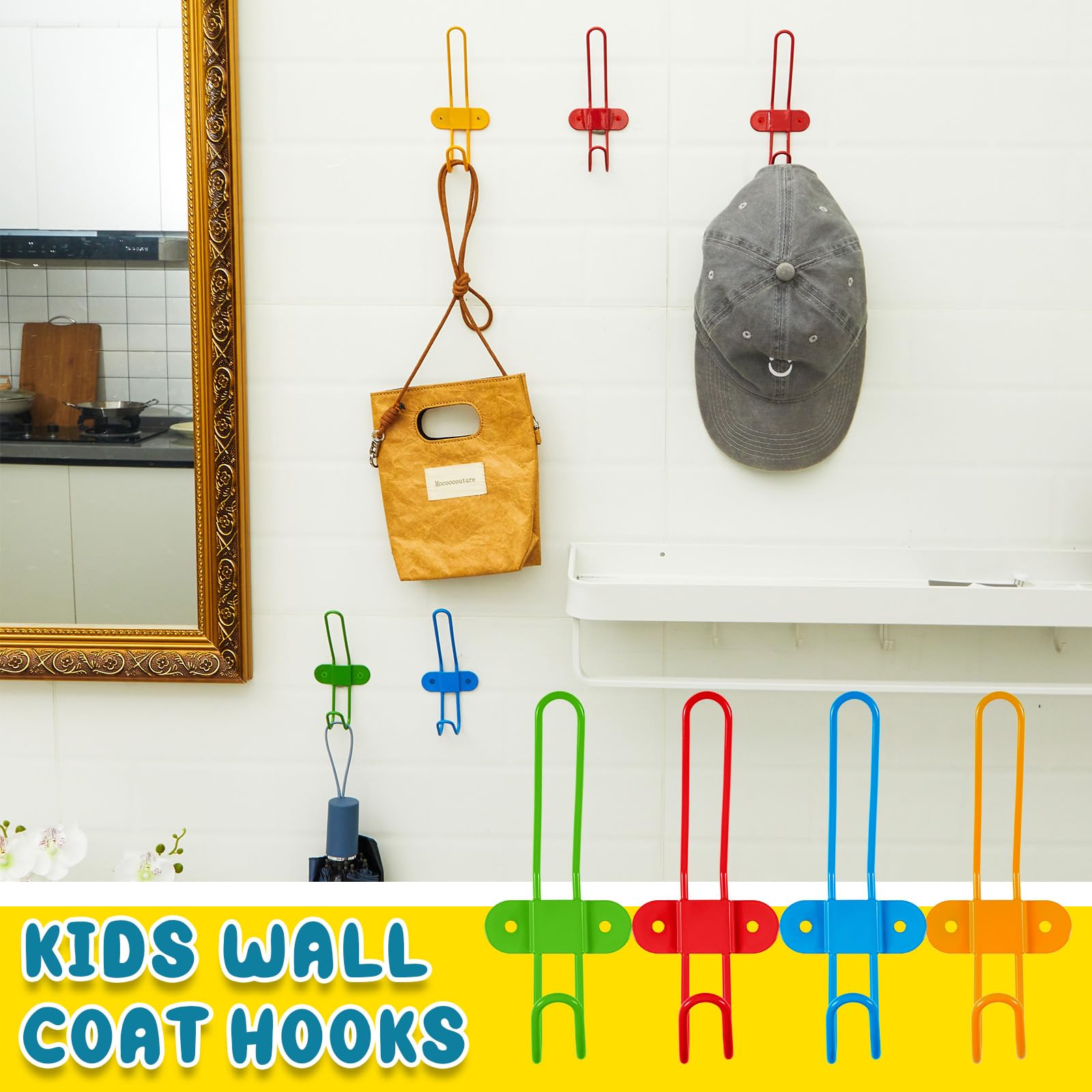 Yaocom 20 Pcs Kids Wall Coat Hooks Children Colorful Wall Mounted Hanger Hooks Rack Hanging Backpack Holder for Boys Girls Jackets Clothes Towels Robes Umbrellas Hats Bedroom Bathroom Playroom