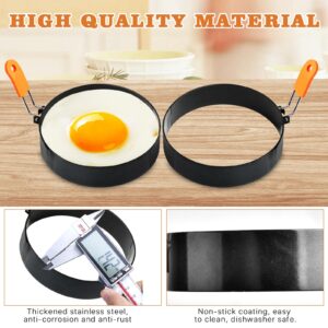 Akamino 10 Pcs Pancake Mold, 3.5,4,6,8 In Stainless Steel Egg Rings Set for Frying Eggs, Large Omelet Ring with Silicone Handle & 2 Pcs Oil Brush, Round Egg Maker for Griddle Muffins Breakfast