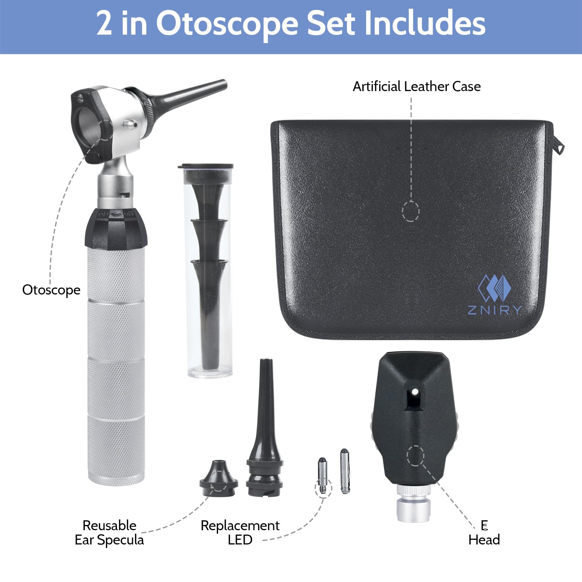 Zniry Veterinary LED ENT Otoscope Diagnostic Set, with 12 Various Diagnostic Instruments