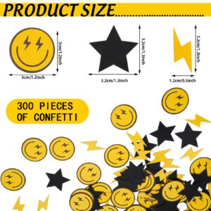 Whaline 300Pcs One Happy Dude Table Confetti Smile Face Lightning Star Shaped Confetti Yellow Black Table Centerpiece for First Birthday Party Decoration