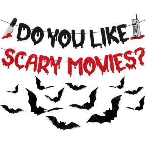 halloween decoration do you like scary movies banner with 3d bat ornaments hallow horror movies night party decor have a killer scream party decor halloween bloody slayer murder theme spooky creepy