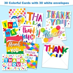 KiDEPOCH Colorful Thank You Cards 30 Pack Thank You Cards bulk 4 × 6 Inch Thank You Cards with Envelopes for Birthday, Valentines’ Day, Baby Shower, Christmas and more