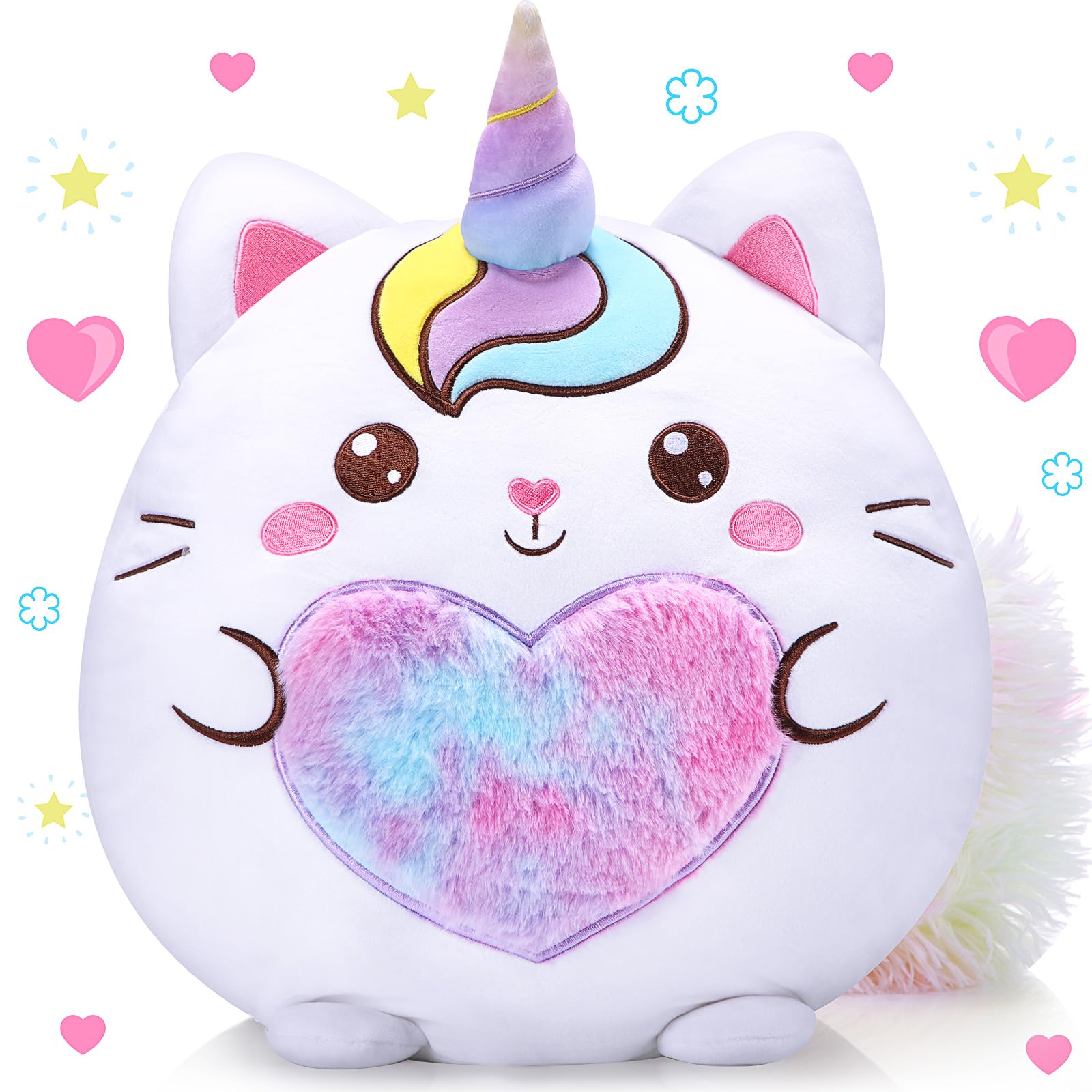 Leyndo 14 Inch Caticorn Plush Throw Pillow Toy Cute Unicorn Stuffed Animals Soft Unicorn Plush Throw Gift for Girl Kid Birthdays Christmas Sofa Bedroom Room Decor(Cute)