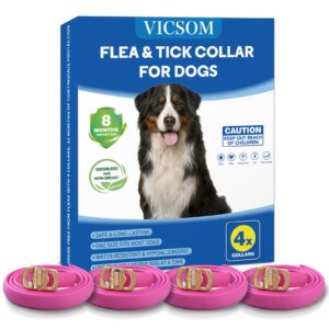 4 pack flea collar for dogs, dog flea and tick collar 8 months flea and tick prevent for dog, waterproof adjustable dog flea collar, tick and flea collar for large small dogs puppy flea collar, pink