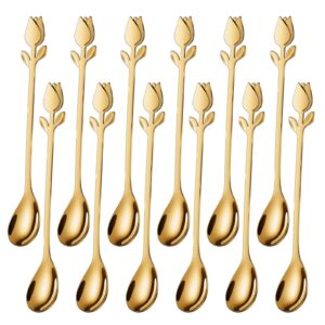 sgvrpvz gold tulip/rose handle 12-pcs mini coffee spoons set - 6" stainless steel for espresso, tea, dessert - ideal for demitasse & small servings