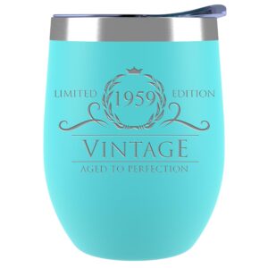 65th birthday gifts for women, vintage 1959 stemless wine tumblers for women, 65 year old gifts ideas, wife, mom, friends, sister, turning 65 and fabulous birthday gifts wine tumbler, 12oz mint