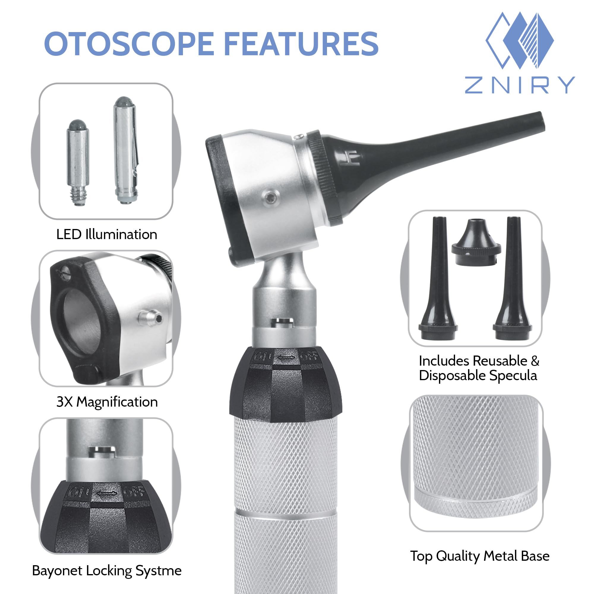 Zniry Veterinary LED ENT Otoscope Diagnostic Set, with 12 Various Diagnostic Instruments